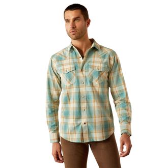 Ariat Mens Hardin Retro Fit Western Shirt Long Sleeve in Turquoise, Size X-Small, by Ariat