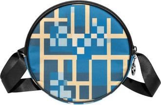 Generic Sac &agrave; bandouli&egrave;re rond pour femme, sac &agrave; bandouli&egrave;re r&eacute;tro &agrave; carreaux avec fermeture &eacute;clair, bretelles r&eacute;glables, sac &agrave; main rond d&eacute;contract&eacute; pour fem