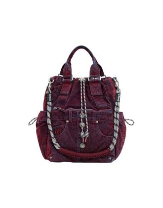 Desigual sac &agrave; dos moyen multi-positions en velours denim rouge