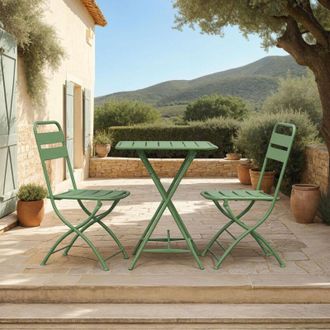M&S Collection M&s - Ensemble table + 2 chaises de jardin pliable en m&eacute;tal vert - baca