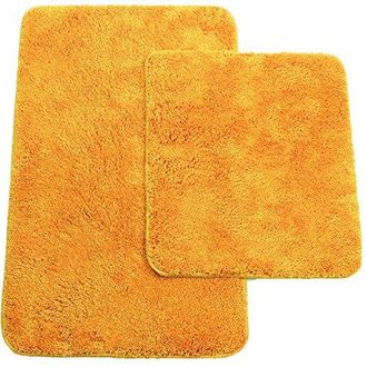 Brandsseller Tapis de Bain Lot de 2 Tapis de Bain Environ 50 x 80 cm Tapis de Toilette Environ 45 x 50 cm antidérapant Lavable - Orange