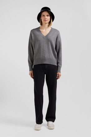 Eden Park Pull Col V En Laine Et Coton Gris Anthracite Coupe Relaxed