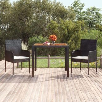 vidaXL Gartentisch mit Holzplatte Schwarz 90x90x75 cm Poly Rattan - Vidaxl