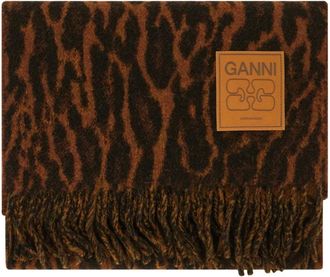 Ganni &Eacute;charpe en laine imprim&eacute; animalier - Femme - Accessoires - Brun - Taille: ONE Size