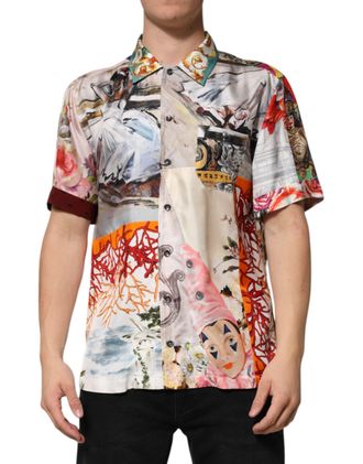Dolce & Gabbana Mens Multicolor Shell Print Hawaii Casual Shirt Silk