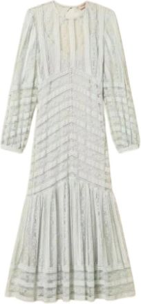 Twinset Femme, Robes, Bleu, Taille: 40 FR Longue robe en dentelle ray&eacute;e