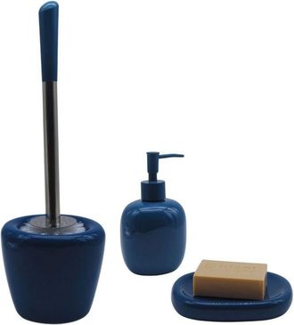 Sanwood 3tlg Set Bad Accessoires WC Bürste Seifenspender Seifenschale Donna Blau