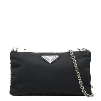 Prada Sac bandouli&egrave;re Pre-owned en nylon Tessuto avec cha&icirc;ne - Femme - Pre-owned - Noir - Taille: ONE Size