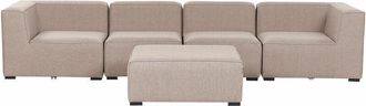 Beliani Lounge Set Beige Polsterbezug Modular 4-teilig Linksseitig Ecksofa mit Ottomane Outdoor u. Indoor f&uuml;r 4 Personen Garten Terrasse Wintergarten