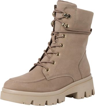 Tamaris COMFORT Damen Stiefeletten zum Schn&uuml;ren aus Leder Plateau Comfort Fit, Beige (Taupe Nubuk), 37 EU