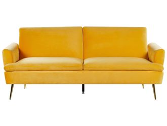 Beliani Moderner 3-Sitzer Sofa Samtstoff gelb Vettre