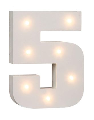 Out of the Blue Out of the Blue 57/6105 - Holz Ziffer 5 beleuchtet mit 7 LED Lichtern, batteriebetrieben, ca. 16 cm