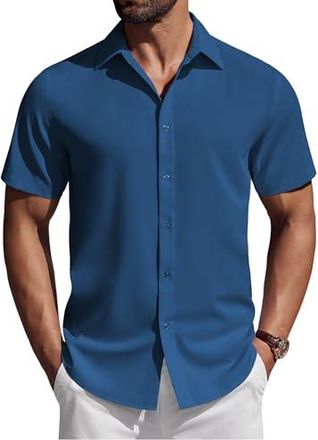 Coofandy Chemises Manches Courtes Hommes Chemise Casual Légère Respirante Chemise Décontractées dÉté Plage Regular Fit Chemisette Mariage Bleu Foncé XXL