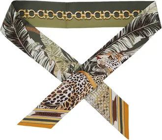 Ferragamo Leopard-Print Silk Scarf - Green