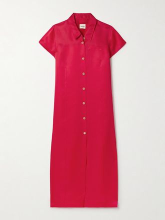 Khaite Effy Maxi-hemdblusenkleid Aus Organza Aus Einer Seiden-baumwollmischung - Rot