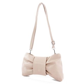 modamoda.de T214 Damen Leder Umh&auml;ngetasche Clutch Schultertasche Schleife handmade in Italy, Farbe:Rosabeige