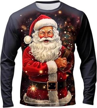 Generic Chemises de No&euml;l pour homme 2024 tendance chemisier pour homme T-shirt pour homme Motif P&egrave;re No&euml;l Col rond Impression 3D Sports de plein air quotidien