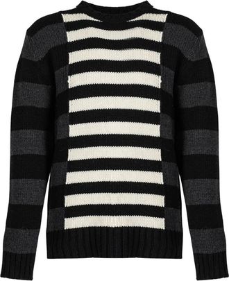 Les Hommes Wool Stripes Round Neck Jumper - - Knitwear - Herren - Schwarzk - L