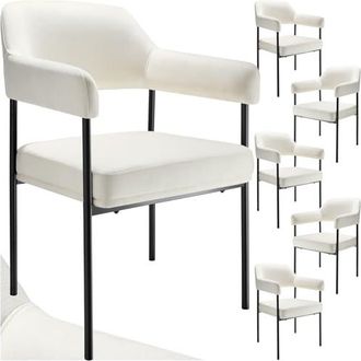 TecTake Lot de 6 Chaises de Salle à Manger rembourrées Modernes Chaise Tissu Fauteuil Salon Chaise Scandinave Pieds en Acier Élégant avec Accoudoirs pour Coif
