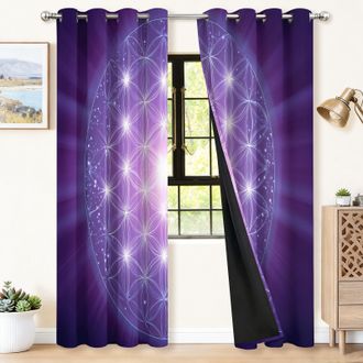Generic Verdunkelungsvorhang Einfachheit Geometrie Die Blume Des Lebens, Lila W&auml;rmeisolierte Blickdichte Vorh&auml;nge mit &Ouml;sen f&uuml;r Wohnzimmer Schlafzimmer, H 210 