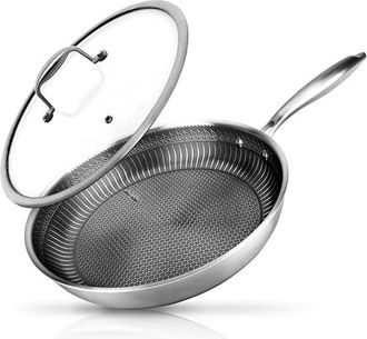 Nutrichef NutriChef Po&ecirc;le &agrave; frire en acier inoxydable de 25,4 cm - Ustensiles de cuisine triples avec rev&ecirc;tement anti-adh&eacute;sif Dakin grav&eacute;, r&eacute;sistant aux rayures