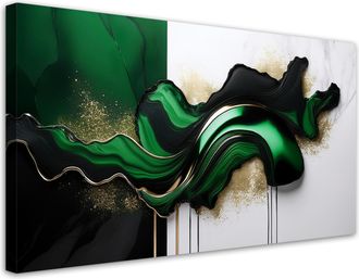 Feeby Leinwand Bilder - Bild Wohnzimmer - Gr&uuml;ne moderne Abstraktion mit Gold - 120x60 1tlg - Deko Schlafzimmer Gro&szlig; - Dekoration Canvas - Gem&auml;lde - Modern W