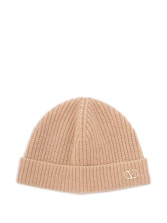 Valentino Garavani bonnet côtelé à détail Vlogo - Tons neutres