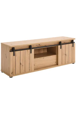 Landscape Lowboard, Schwarz, Eiche, Metall, Holzwerkstoff, 3 F&auml;cher, 1 Schublade(n) Schubladen, 160x56x40 cm, Bsci, Wohnzimmer, Wohnw&auml;nde, Lowboards