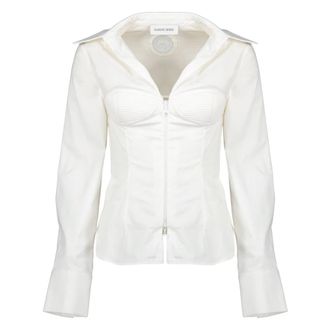 Marine Serre Deadstock Stretch-Percale Hemd mit Rei&szlig;verschluss - - Blouses & Shirts - Damen - Wei&szlig; - M
