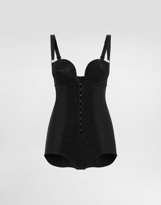 Dolce & Gabbana Body Mit Tiefem Ausschnitt Aus Elastischem Material Und Spitze Mit Kegelförmigen Körbchen - Frau Blusen Und Tops Schwarz 38