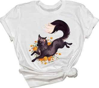 Keephen Kawaii Renard Animaux T-Shirt Femmes Animal Renard Amoureux Impression 3D Manches Courtes Tops Nature For&ecirc;t Vie Sauvage Col Rond Blouse Tees
