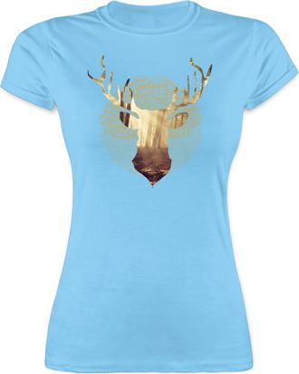 Shirtracer Shirt Damen - Kompatibel mit Oktoberfest - Hirsch Motiv Geschenk J&auml;ger I Hirschgeweih Tracht - M - Hellblau - trachtentshirts trachtenshirt bayrische 