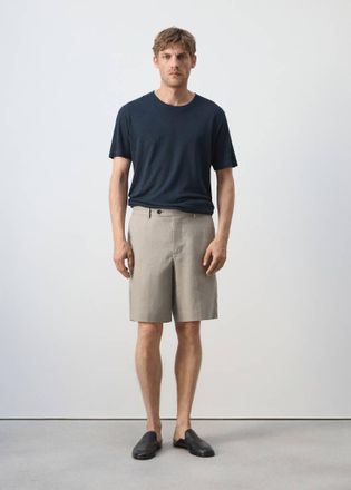 Mango Bermuda regular fit 100 % lin marron moyen - Homme - 38 - MANGO MAN