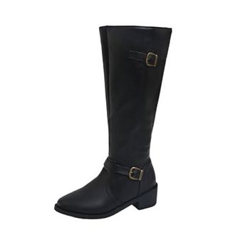 Generic Bottes montantes pour femme - Larges mollets - Style d&eacute;contract&eacute; - &Eacute;l&eacute;gantes - Couleur unie - Talon &eacute;pais - Boucle - Fermeture &eacute;clair lat&eacute;rale - Confo