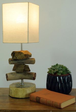 Guru Shop Tischleuchte/Tischlampe Salamanca, Treibholz, Baumwolle, in Bali Handgemacht aus Naturmaterial - Modell Salamanca, 50x15x15 cm