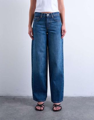 Topshop Jean décontracté à taille basse cintrée - Bleu moyen