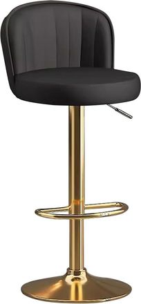 Generic Verstellbarer, Drehbarer Barhocker Aus Leder mit R&uuml;ckenlehne, Tresenh&ouml;he, Modernes Schwarzes Design mit Goldenen Beinen f&uuml;r K&uuml;che, Esszimmer Und Hausb