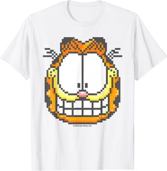 Garfield Pixel Comic-Kunstwerk im Katzenstil, Retro-Design, großes, freches Gesicht T-Shirt