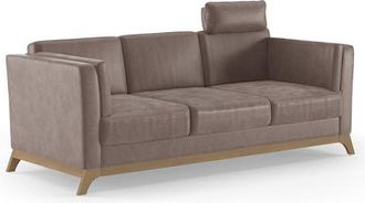 Cavadore Cavadore 3er-Sofa Vida / 3-Sitzer Couch im trendigen Design mit massivem Holzrahmen in Buche, Kopfstütze mit Kuschelkissen / 213 x 84 x 93 / Mikrofase