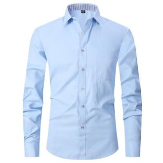 Generic Chemise &agrave; manches longues pour homme - Classique - Moderne - Coupe facile - Avec col Kent - En coton m&eacute;lang&eacute; - Pour la vie quotidienne, le bureau, les