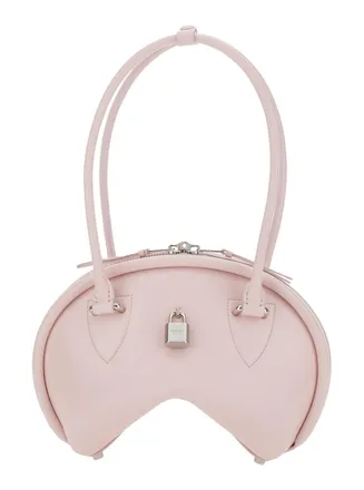 Acne Studios Womens Pink Handbag With Top Handles And Logo Plaque Calf Leather Shoulder Bags