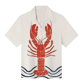 Keephen keephen Oc&eacute;an Homard Chemise &agrave; Boutons Femmes Hommes &Eacute;crevisse Impression 3D Chemise Hawaiienne Col &agrave; Revers Plage Vacances Chemise de Bowling