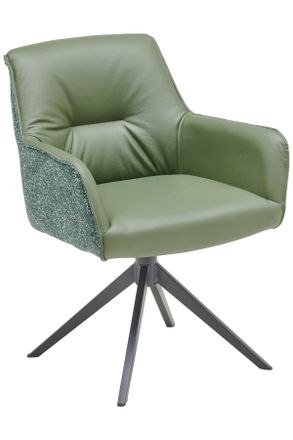 Valdera Armlehnstuhl, Gr&uuml;n, Schwarz, Metall, Textil, Leder, Echtleder, B&uuml;ffelleder, konisch, Drehkreuz, 61x64x84.5 cm, Reach, Typenauswahl, Sitzfl&auml;che 360&deg; dr