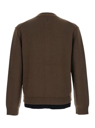 J.W.Anderson Mens Brown V-Neck Cardigan With Layered Design Fabric Tops Top