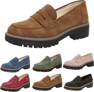 Generic Mocassins orthopédiques pour femme, mocassins à plateforme Penny 2025 à bout rond et large, couleur unie, en daim, décontractés, confortables, à enfil