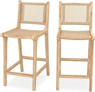 Rendez-Vous D&eacute;co Lot de 2 chaises pour &icirc;lot central en teck et cannage rotin 66,5 cm - KYLA