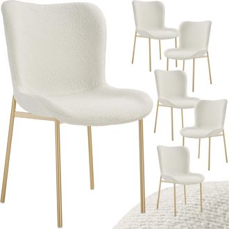 TecTake 6er Set Stuhl, Bouclé Esszimmerstühle, Polsterstuhl Sessel für Küche, Wohnzimmer, Esstisch, Schminktisch, als Cocktailsessel, Dining Chair, Möbel für 