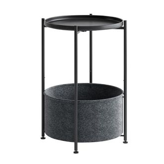 Generic Table Dappoint Ronde en M&eacute;tal - Petite De Chevet avec Panier Rangement Tissu Plateau for Salon, Chambre &Agrave; Coucher, denfant, Linge(Black)