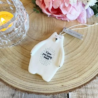 East of India H&auml;ngender Porzellan-B&auml;r-Aufh&auml;nger I love you beary much Geschenk, Geschenk zum Valentinstag, Geschenk f&uuml;r jemanden, den Sie lieben