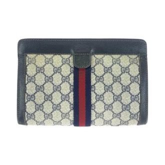 Gucci Pre-owned Vintage GG Supreme Canvas Leather Clutch - Femme - Pre-owned - Bleu - Taille: ONE Size